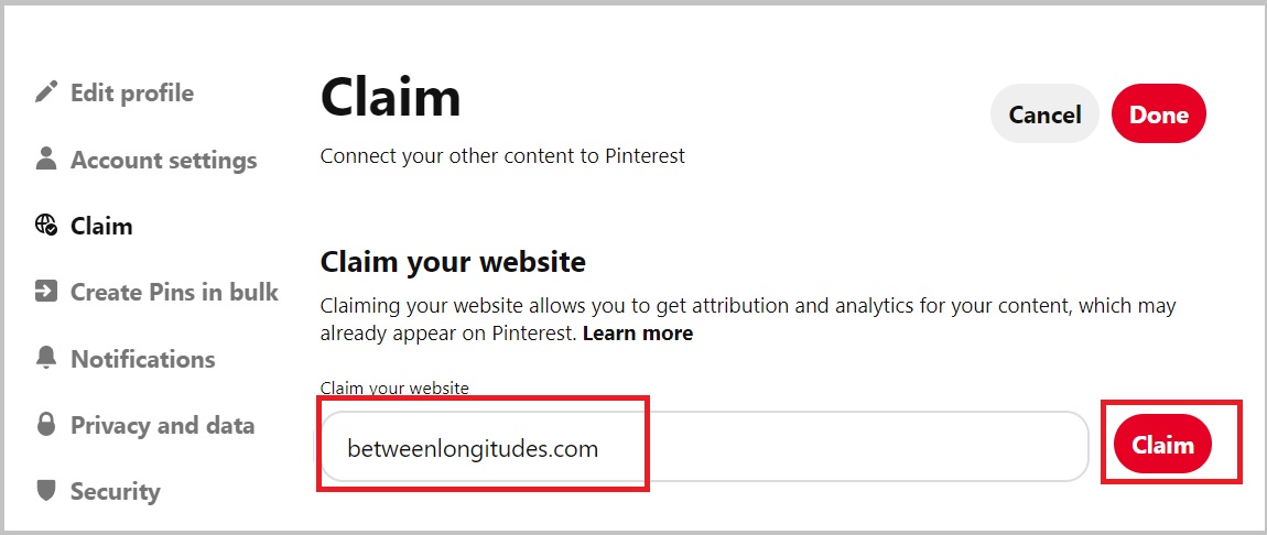 The Easy Way to Claim Your Website on Pinterest - Between Longitudes